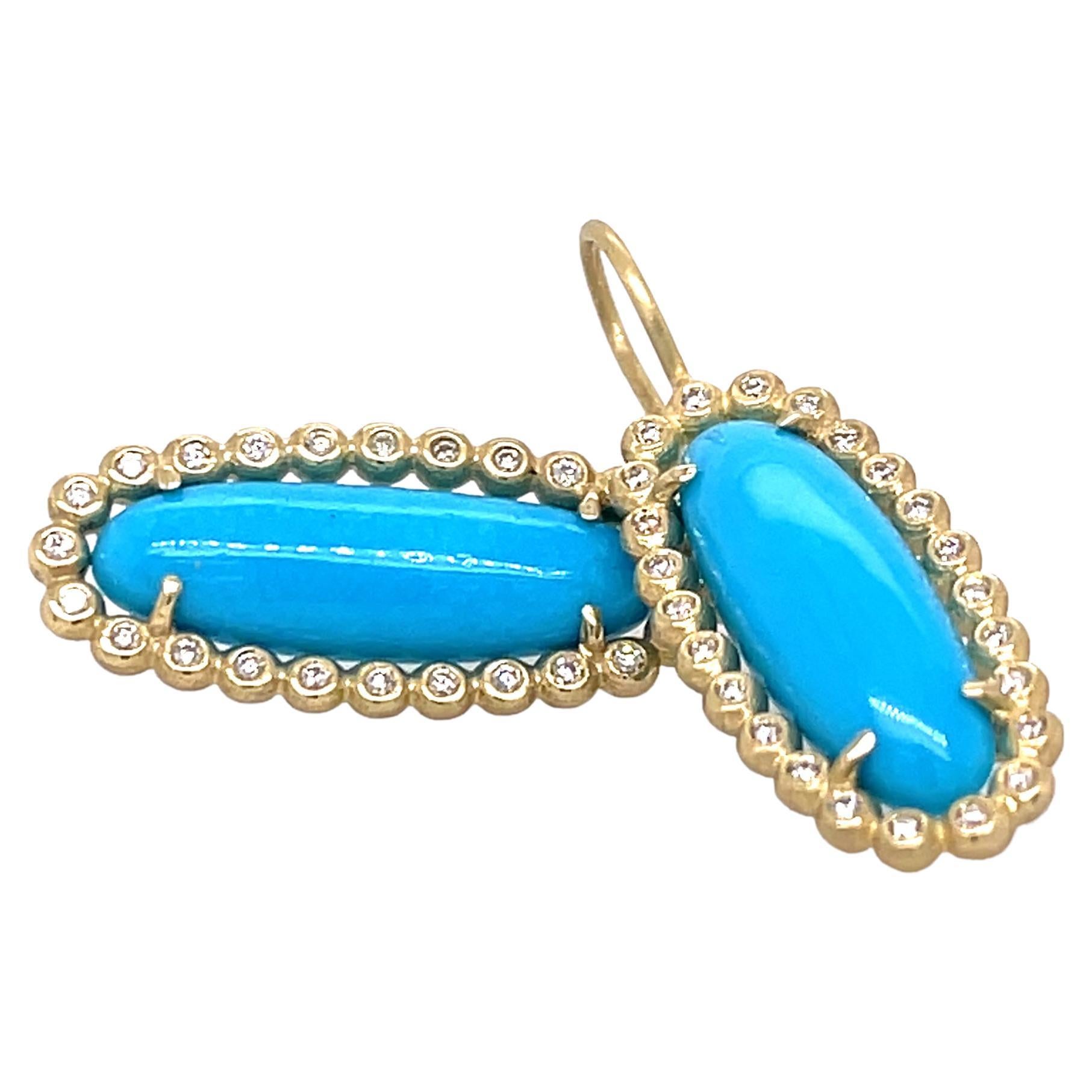 Sleeping Beauty Turquoise and Diamond Drop Earrings For Sale at 1stDibs