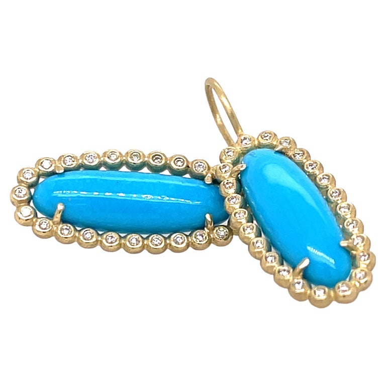 Suzy Landa Oval Sleeping Beauty Turquoise and Diamond Earrings For Sale ...
