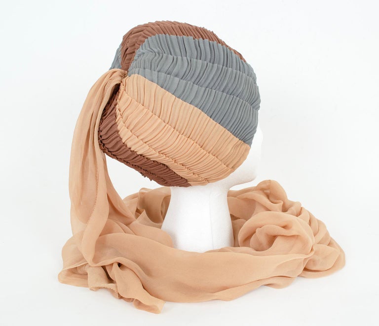 Suzy Lee Nude Silk 1001 Nights Genie Turban Cloche Hat w 5 ½’ Train – M ...