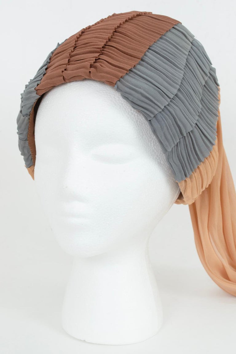 Suzy Lee Nude Silk 1001 Nights Genie Turban Cloche Hat w 5 ½’ Train – M ...