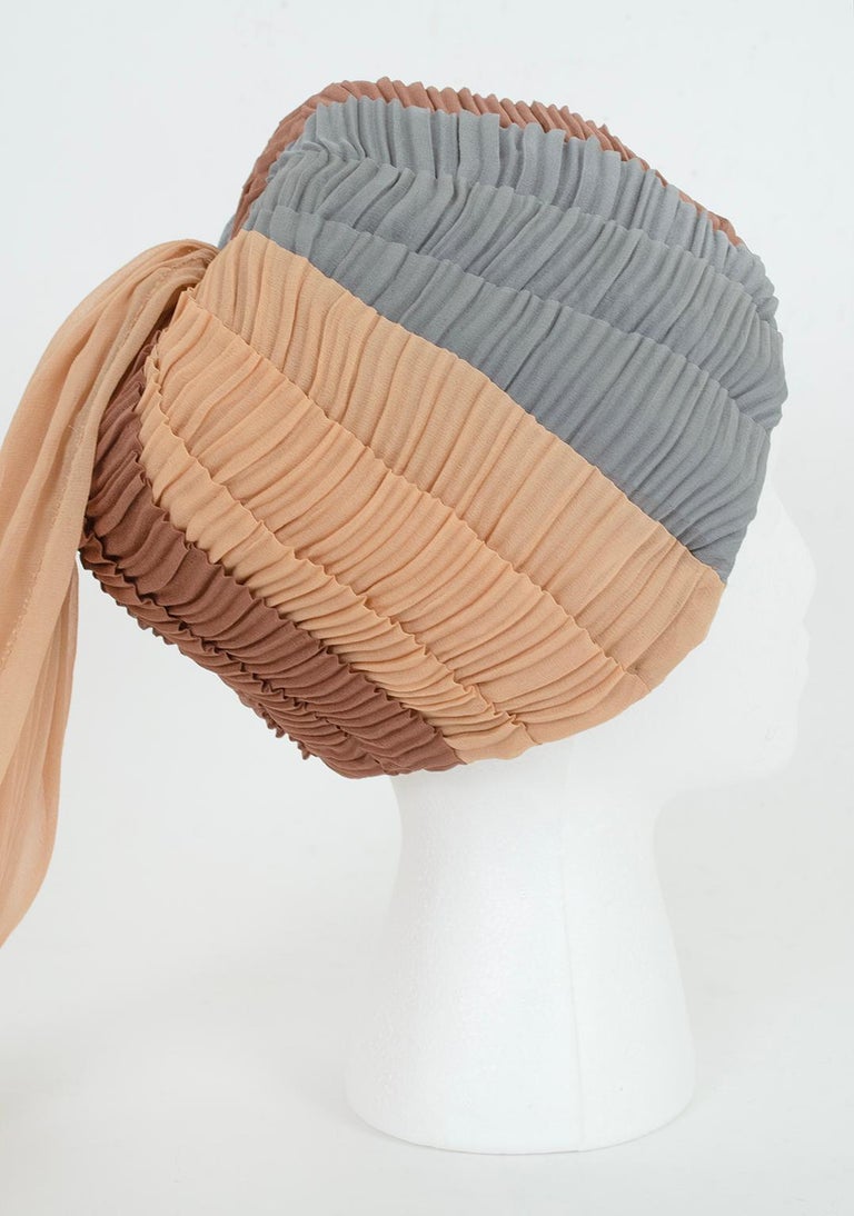 Suzy Lee Nude Silk 1001 Nights Genie Turban Cloche Hat w 5 ½’ Train – M ...