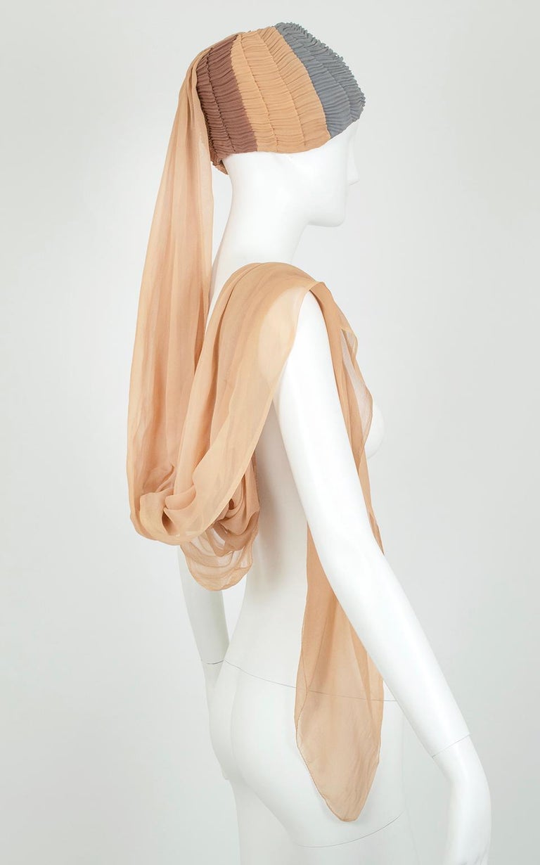 Suzy Lee Nude Silk 1001 Nights Genie Turban Cloche Hat w 5 ½’ Train – M ...