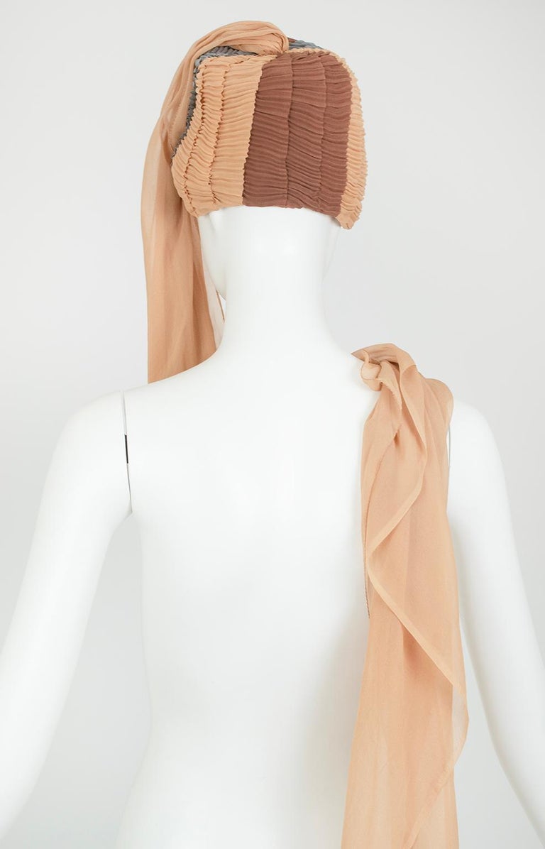 Suzy Lee Nude Silk 1001 Nights Genie Turban Cloche Hat w 5 ½’ Train – M ...