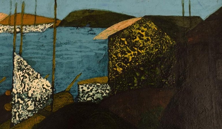 Sven Ahlgren (1922-1997), Sweden. Oil on board. Modernist landscape. at ...