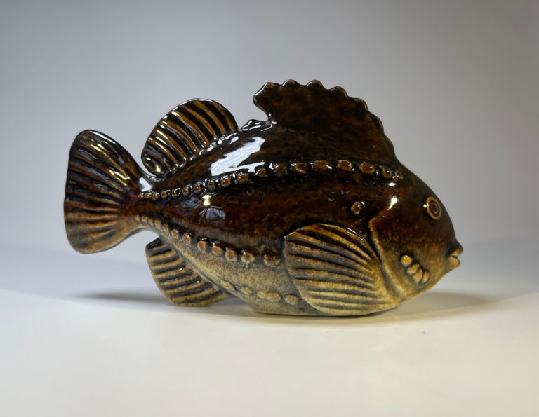 Sven Wejsfelt for Gustavsberg of Sweden, Glazed Stoneware Fish Figure ...