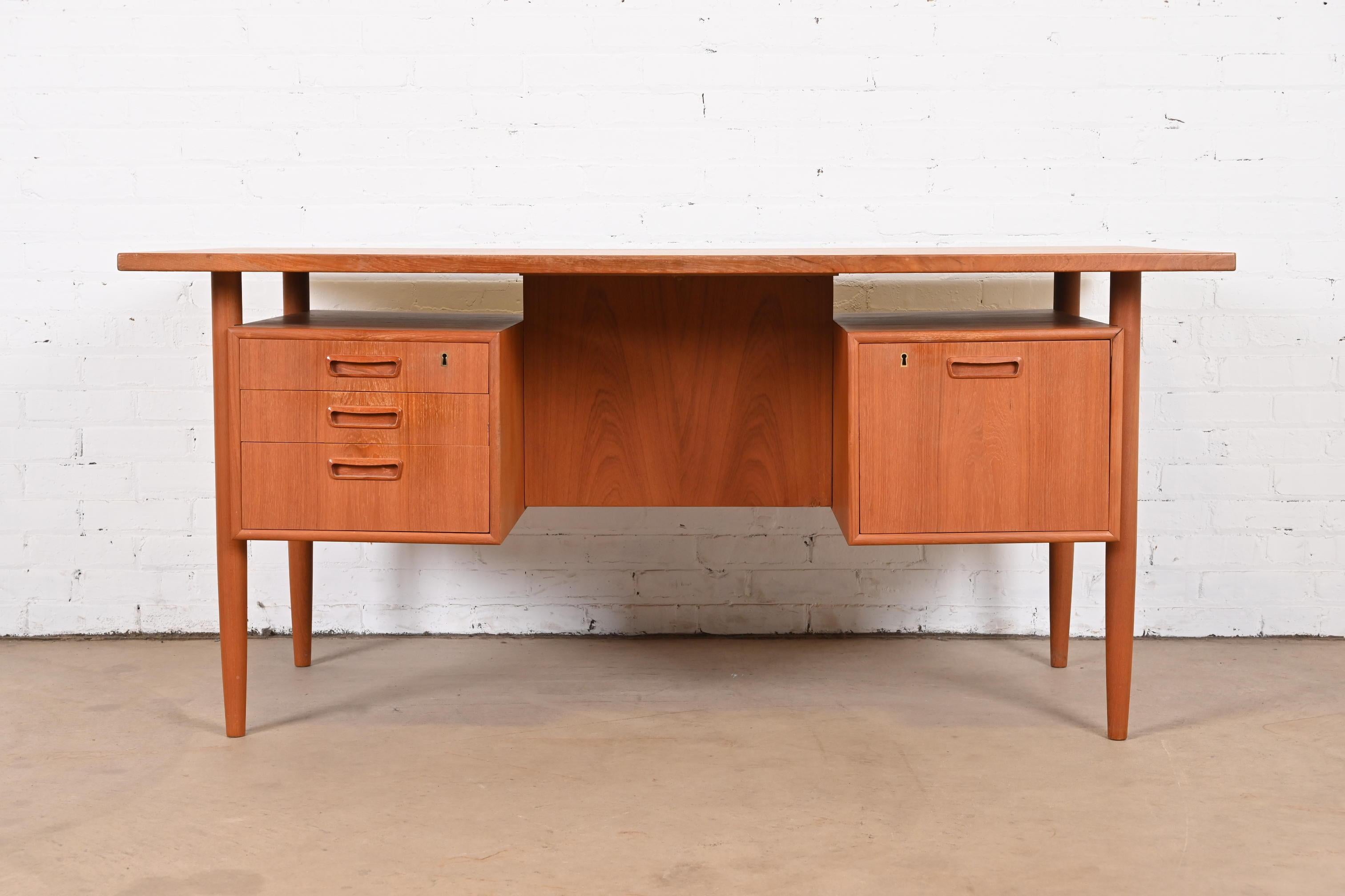 Svend Aage Madsen Danish Modern Teak Floating Top Executive Desk, 1960s ...