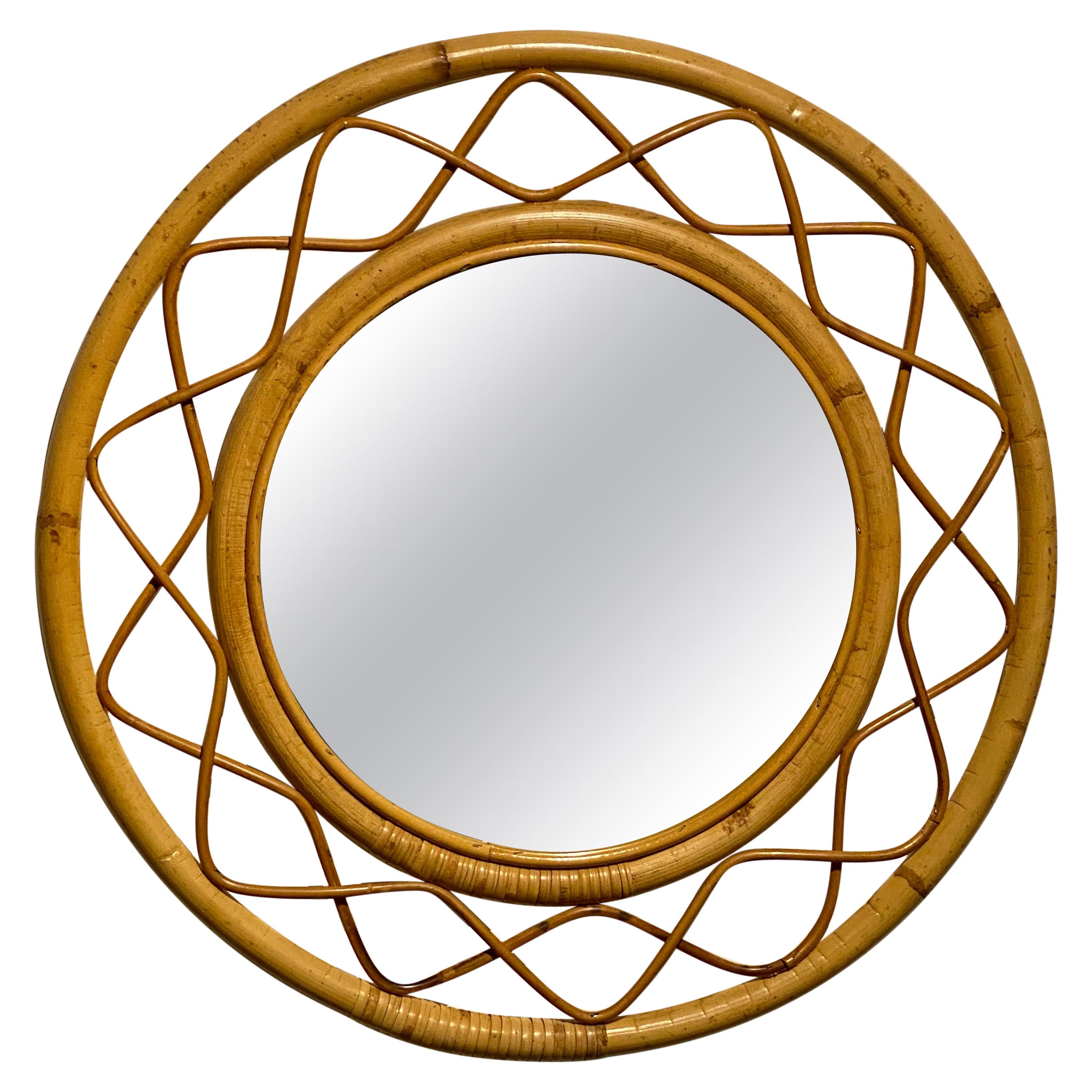 Swedish, Organic Wall Mirror, Woven Wicker, Bambo, Glass, Sweden, 1950s ...