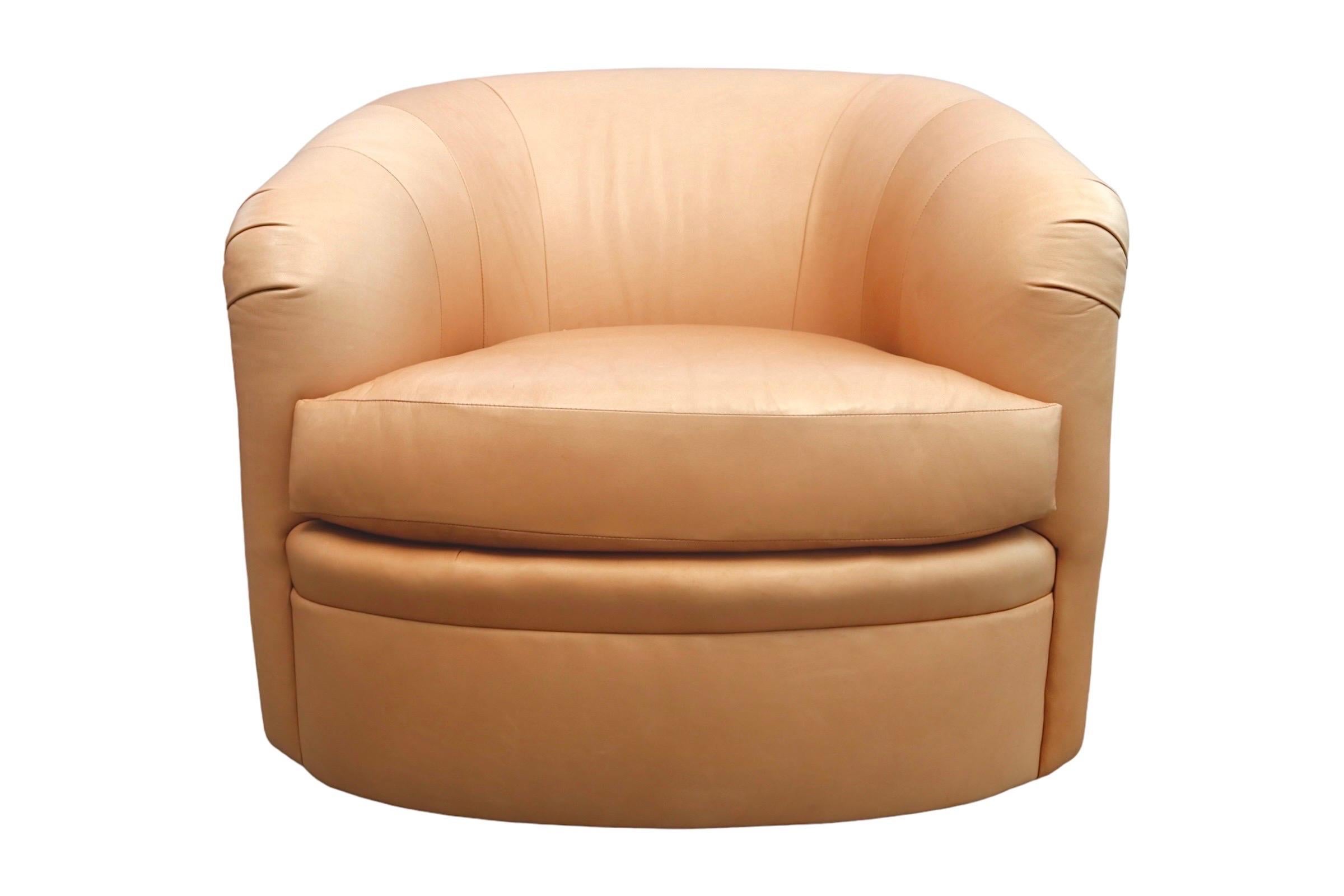 Swaim Leather Swivel Chair For Sale at 1stDibs