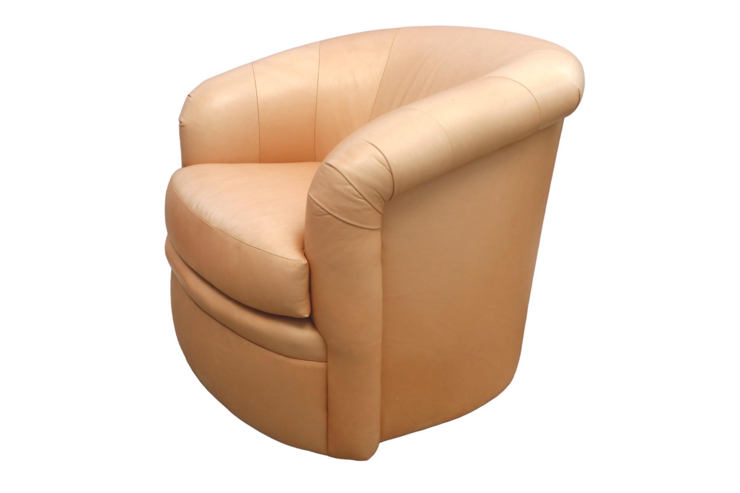 Swaim Leather Swivel Chair For Sale at 1stDibs