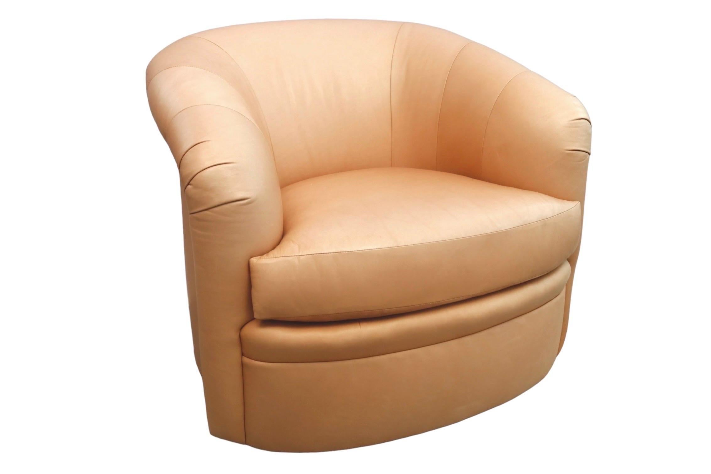 Swaim Leather Swivel Chair For Sale at 1stDibs