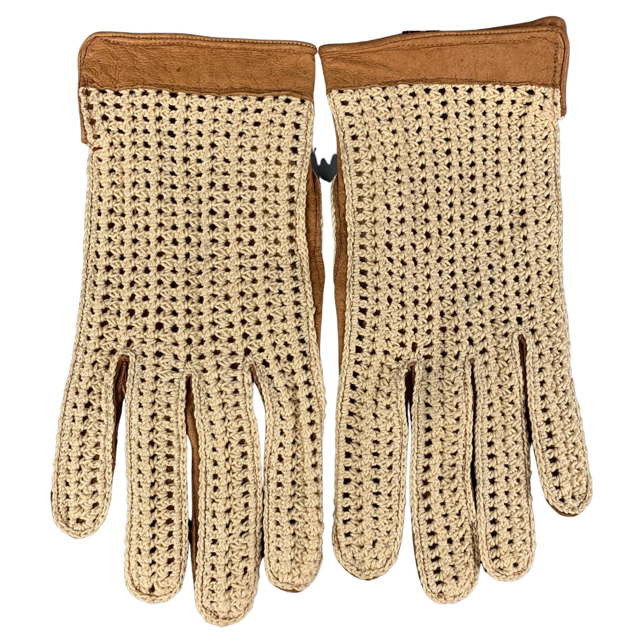 SWAINE ADENEY BRIGG Tan Cream Crochet Leather Gloves For Sale at 1stDibs