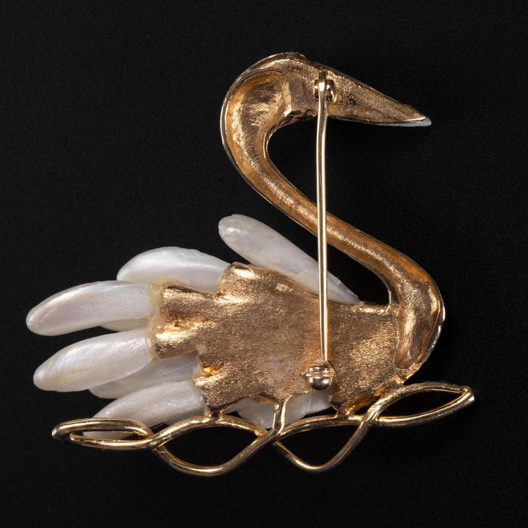 Swan Brooch Natural River Pearls, Circa 1940s-1950s For Sale at 1stDibs