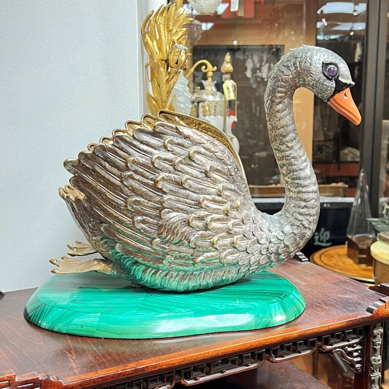 Swan Centerpiece Bowl in Sterling Silver with Malachite Pedestal For ...