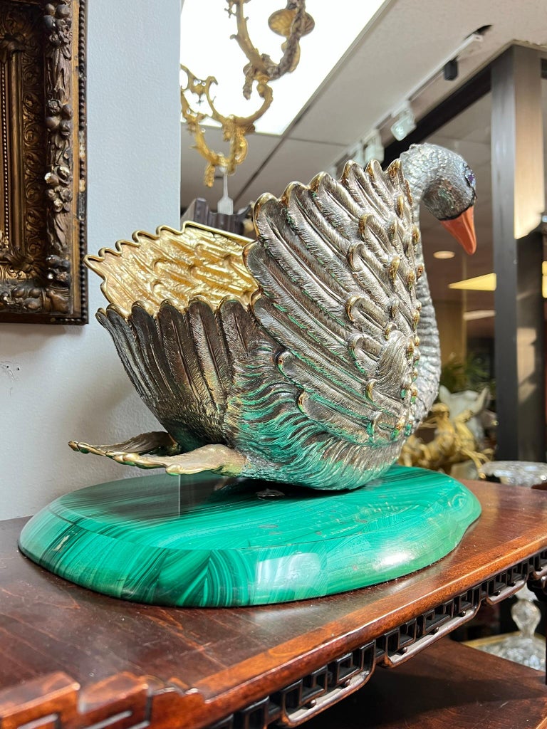 Swan Centerpiece Bowl in Sterling Silver with Malachite Pedestal For ...
