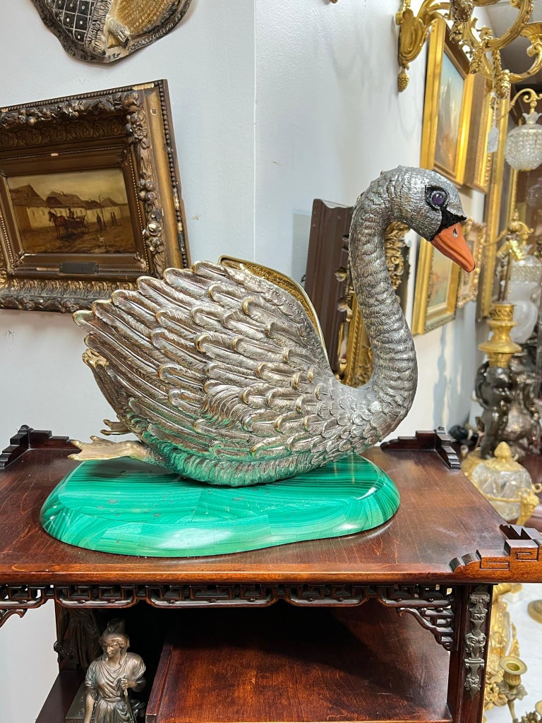 Swan Centerpiece Bowl in Sterling Silver with Malachite Pedestal For ...