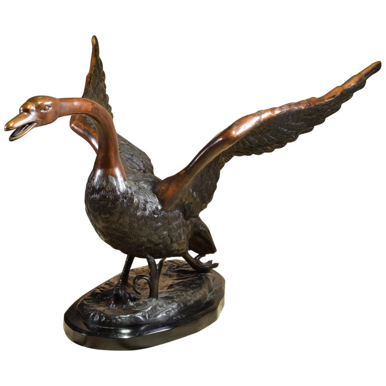 Swan, Table Base, Bronze, Marble, 20th Century For Sale at 1stDibs
