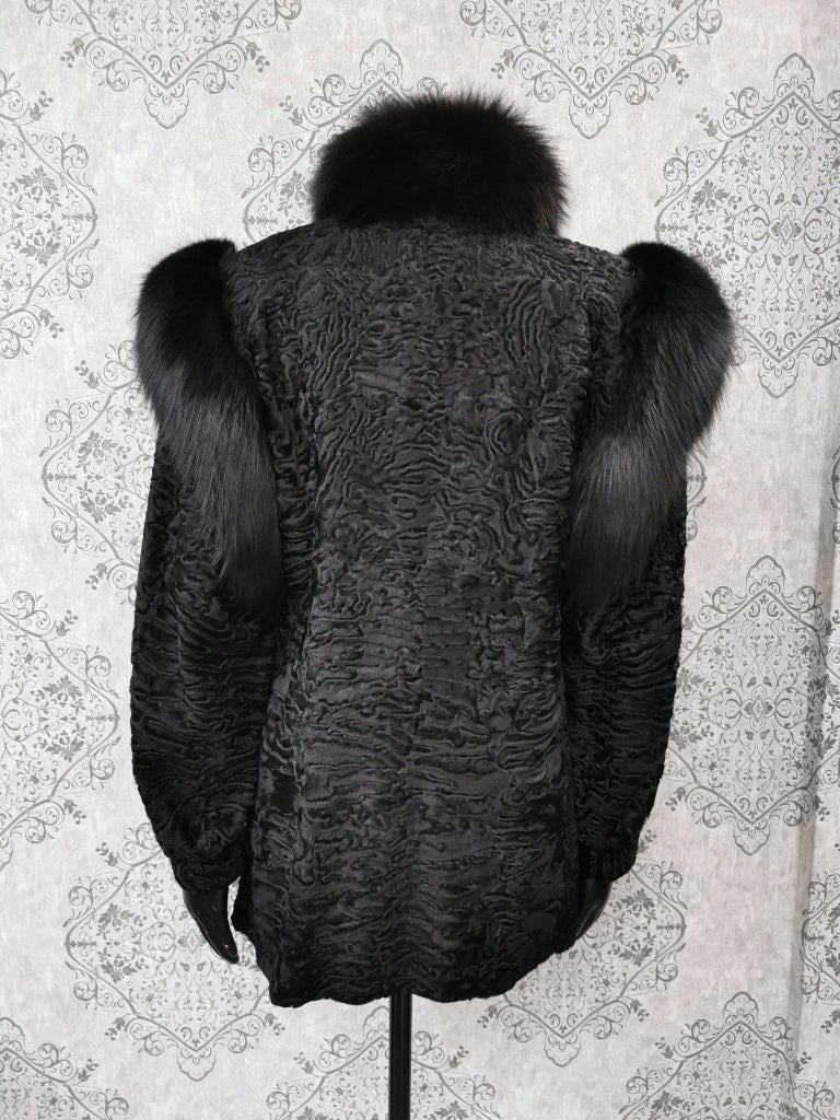 Swarkara broadtail fur with dyed shadow fox fur trim size 10 For Sale ...