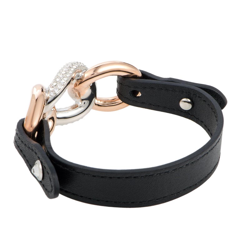 Swarovski Bound Crystal Pave Oval Link Chain and Leather Bracelet at ...
