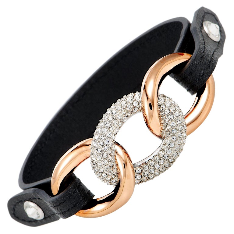 Swarovski Bound Crystal Pave Oval Link Chain and Leather Bracelet at ...