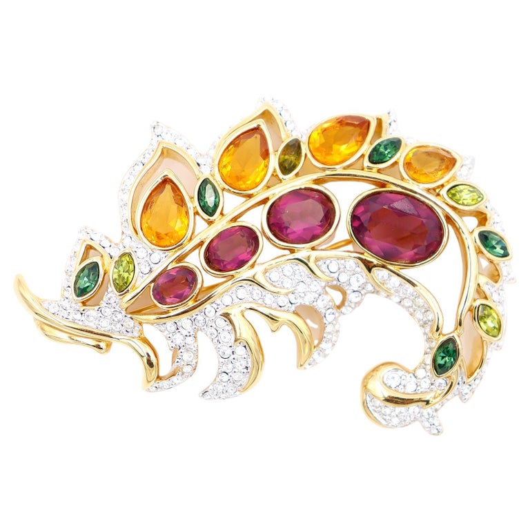 Swarovski Crystal Vintage Signed Gold Brooch With Multi Coloured Stones ...