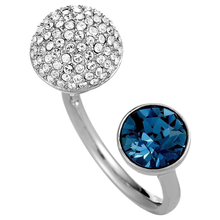 Swarovski Forward Rhodium-Plated White and Blue Crystal Ring For Sale ...