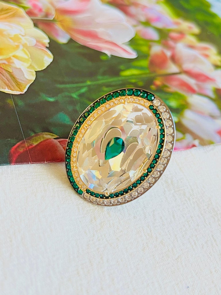 Swarovski Luxury Dark Green Crystals Chunky Nirvana Cocktail Ring Size ...