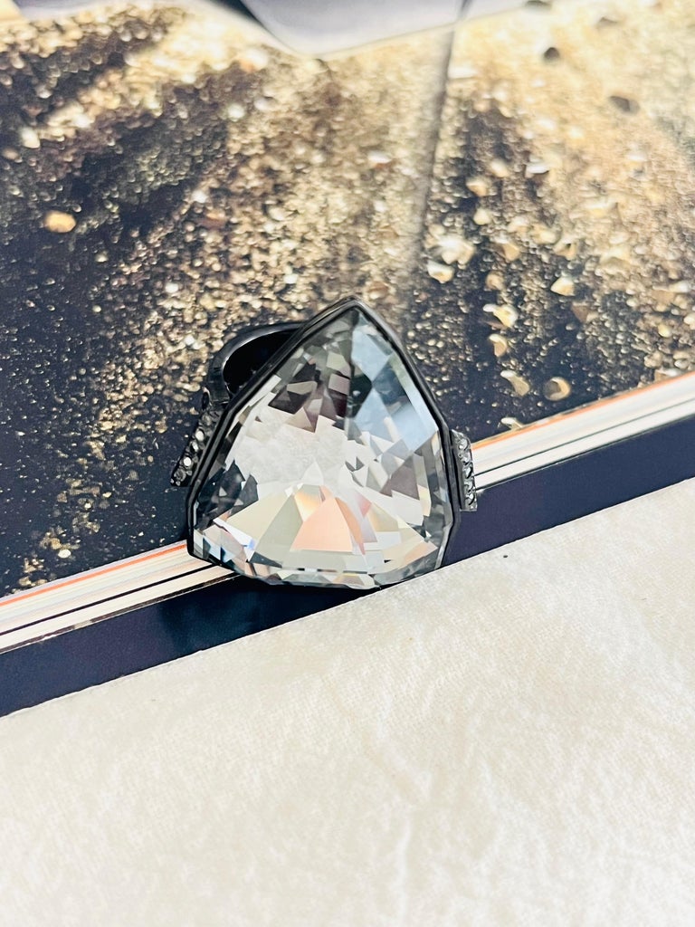 Swarovski Nirvana Triangle Crystals Black Curiosa Cocktail Ring, Size 55, UK N For Sale at 1stDibs