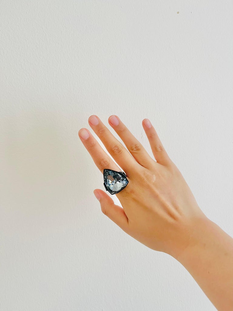 Swarovski Nirvana Triangle Crystals Black Curiosa Cocktail Ring, Size ...