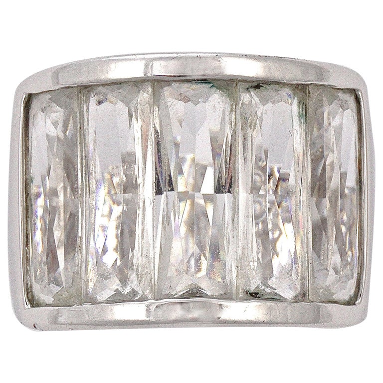 Swarovski Silver Tone and Clear Faceted Crystal Swan Logo Ring For Sale ...