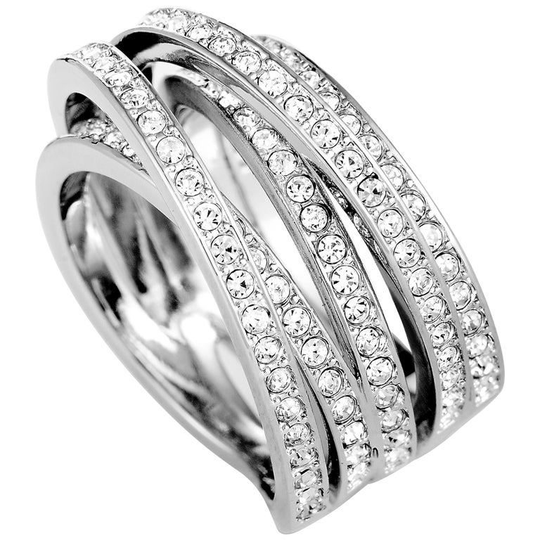 Swarovski Spiral Stainless Steel and Crystal Band Ring at 1stDibs