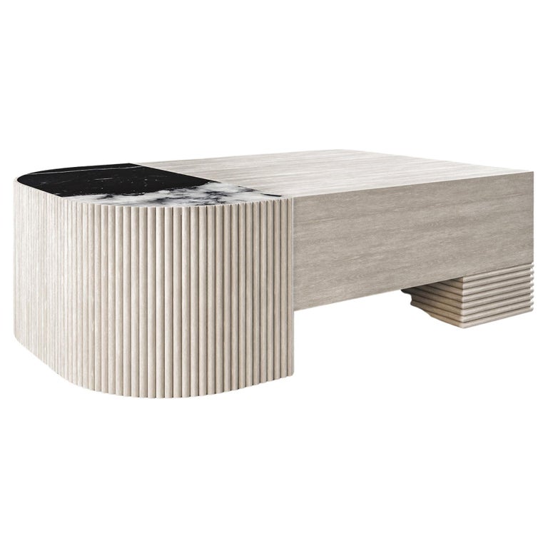 Sway Coffee Table - Modern Design with Sandy Oak + Nero Marquina Marble ...