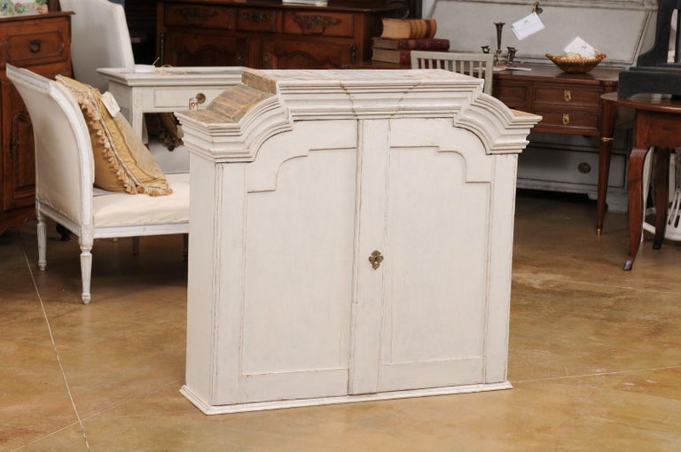 Swedish 1770s Rococo Painted Wall Cabinet with Chapeau de Gendarme ...