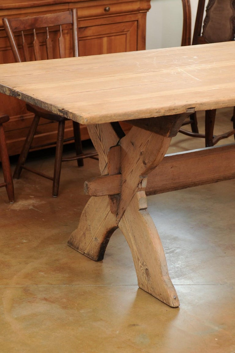 Swedish 1770s Sawbuck Trestle Farm Table with X-Form Base and Rustic ...
