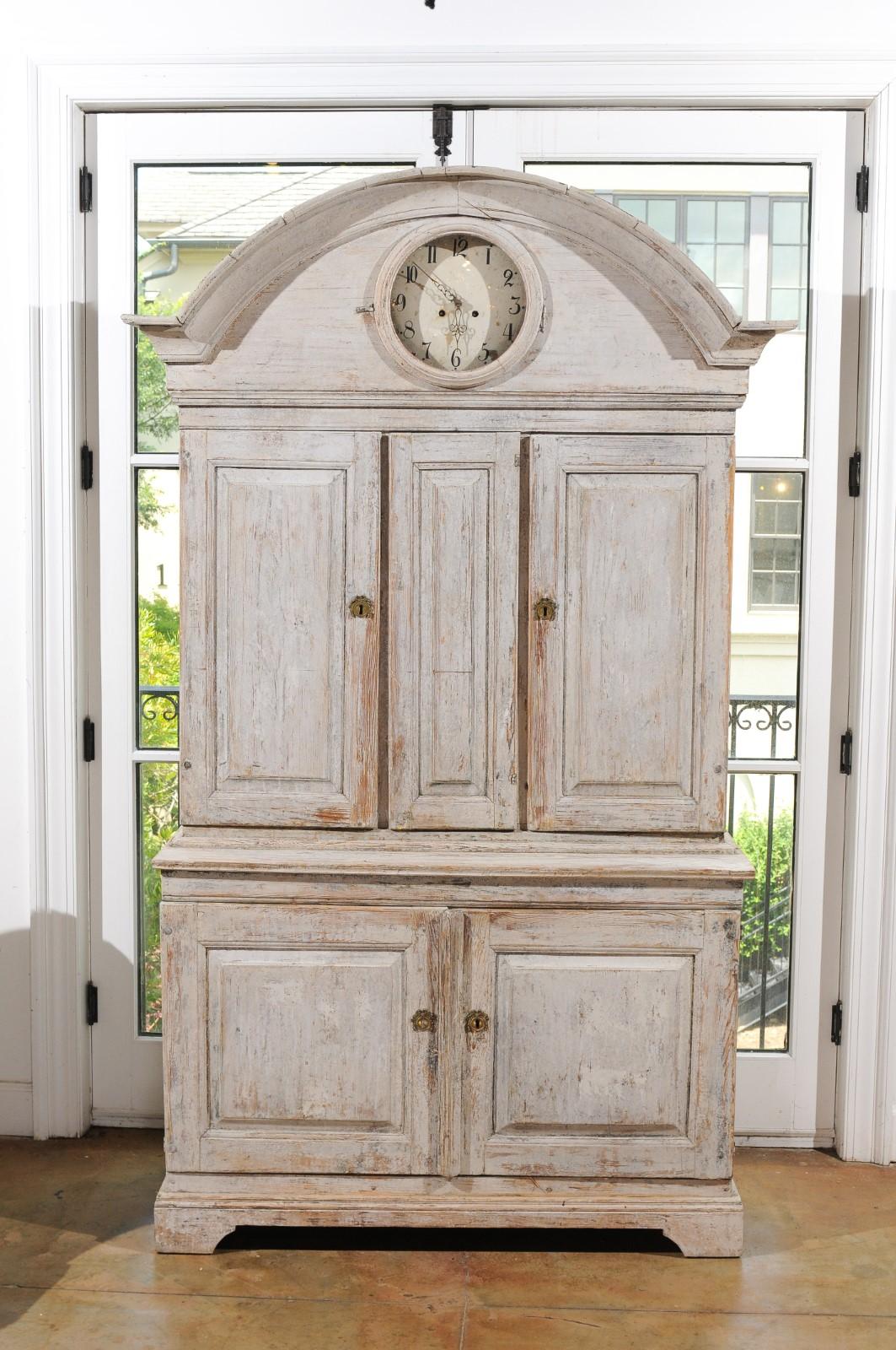 Swedish 1780s Gustavian Painted Clock Cupboard with Bonnet Top and ...