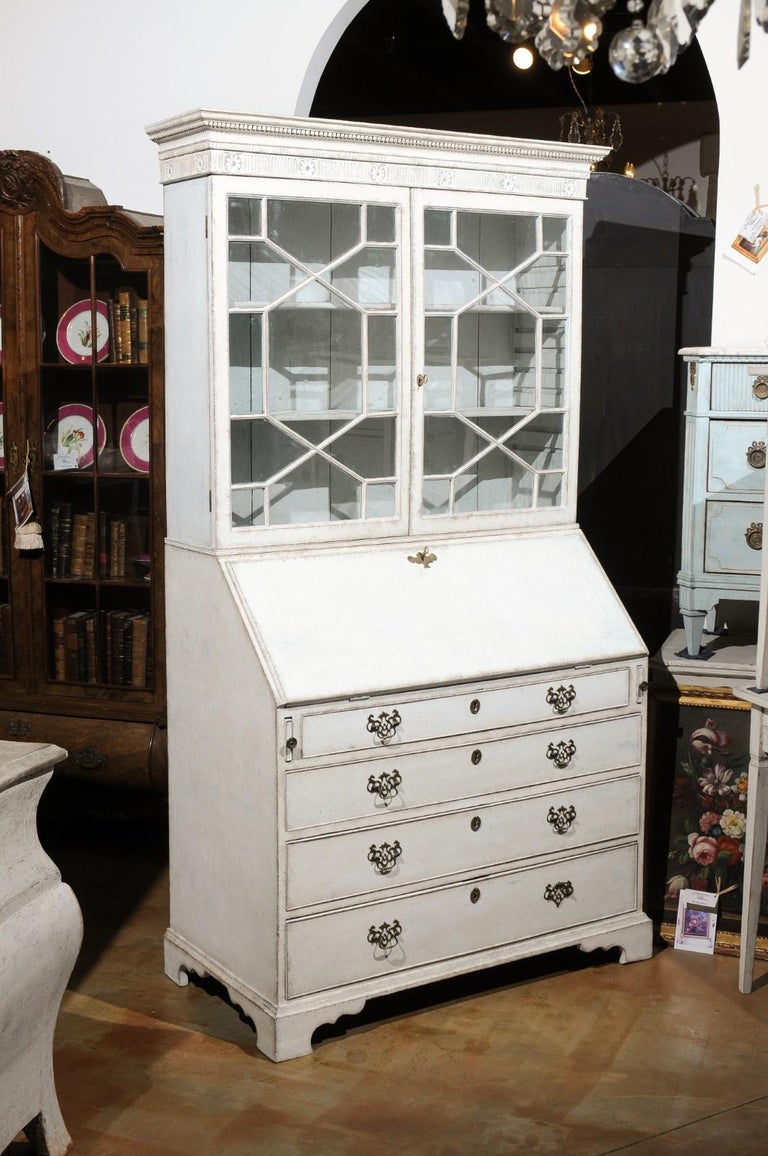 Swedish 1790s Painted Vitrine Secretaire with Slant Front Desk and ...