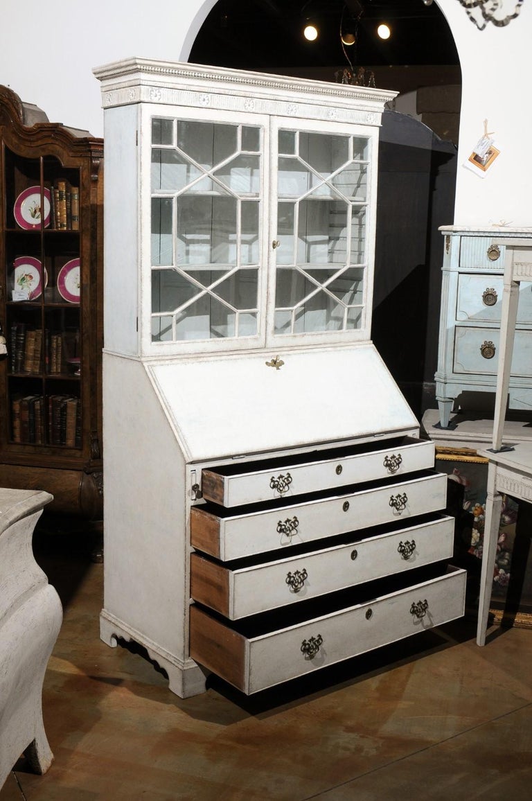 Swedish 1790s Painted Vitrine Secretaire with Slant Front Desk and ...