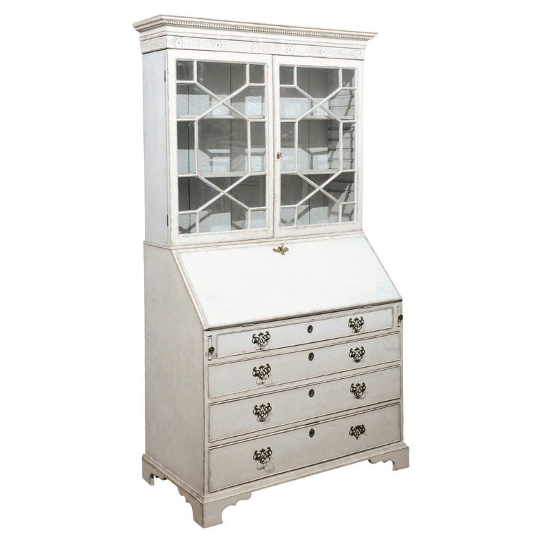 Swedish 1790s Painted Vitrine Secretaire with Slant Front Desk and ...