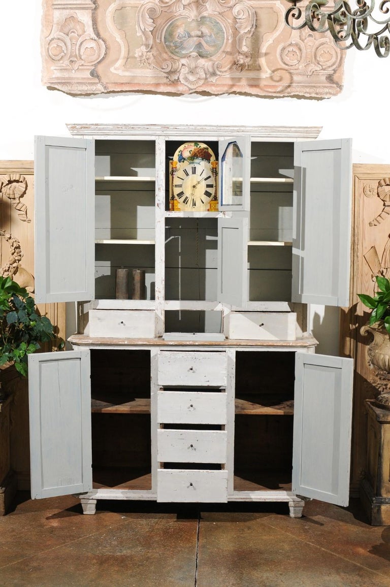 Swedish 1810s Painted Wood Clock Cupboard with Doors and Drawers For ...