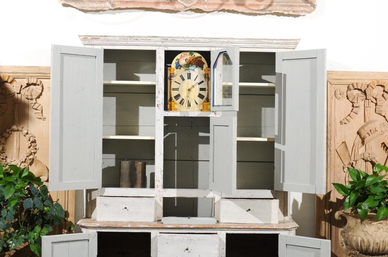 Swedish 1810s Painted Wood Clock Cupboard with Doors and Drawers For ...