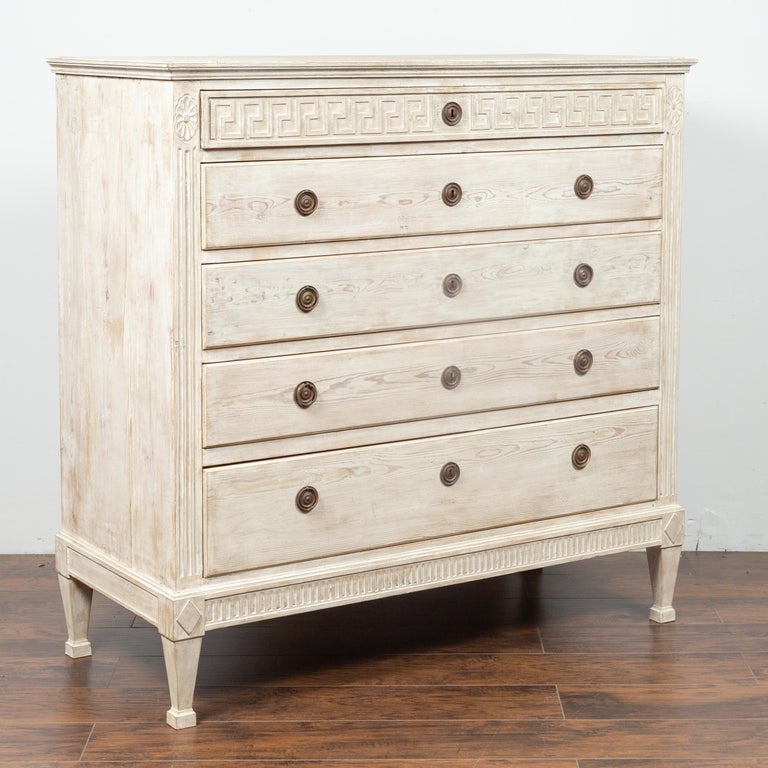 19th Century Painted Chest with Carved Greek Key Frieze, Fluting and ...