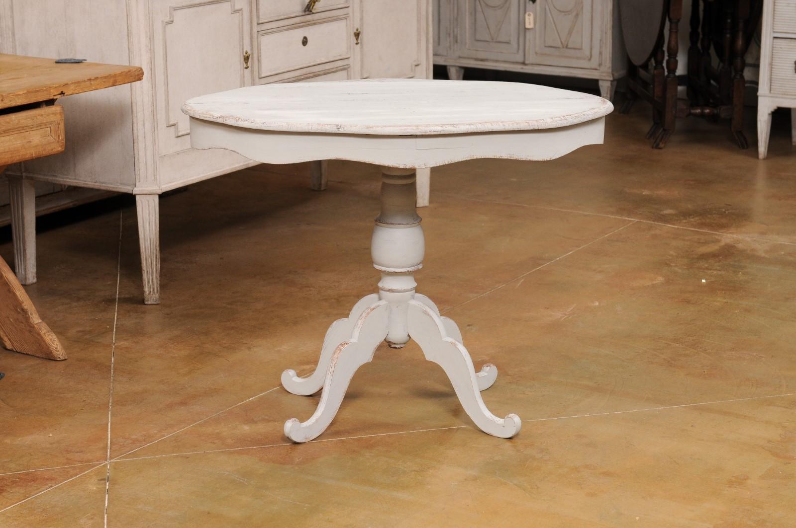 Swedish 1860s Painted Oval Pedestal Table with Carved Apron and ...