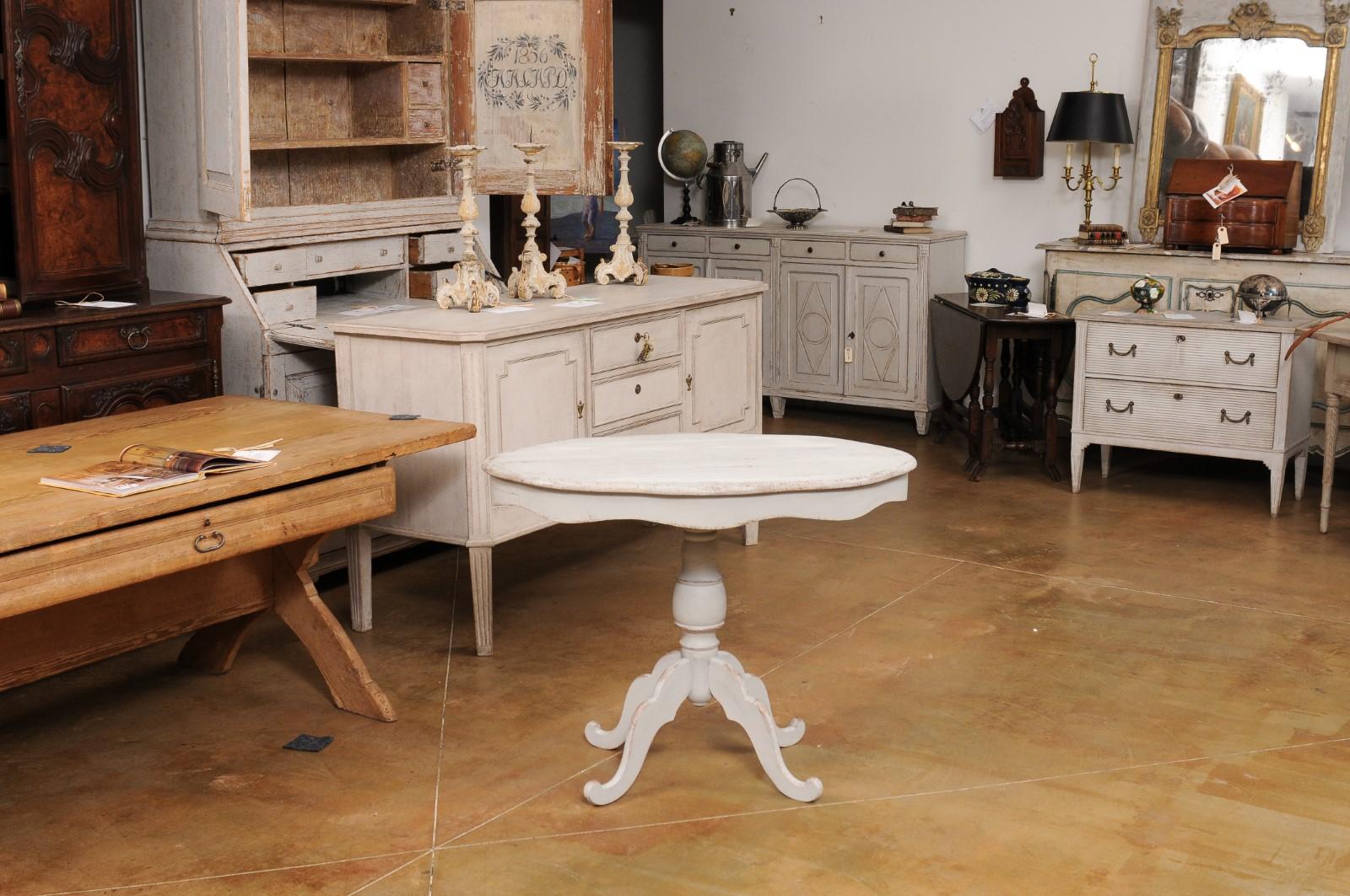 Swedish 1860s Painted Oval Pedestal Table with Carved Apron and ...