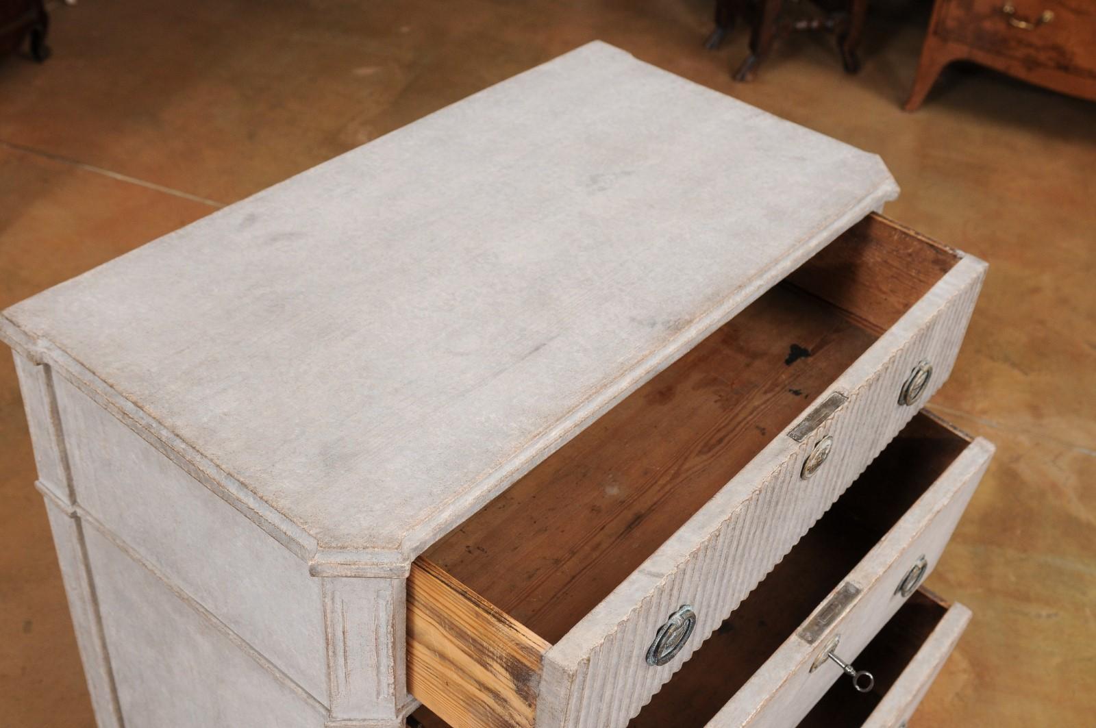 Swedish 1890s Gustavian Style Gray Painted Three Drawer Chest with ...