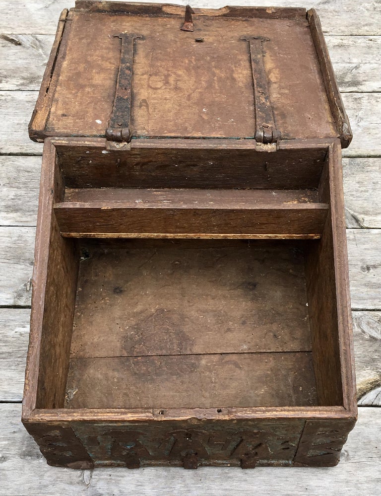 Swedish 18th Century Original Painted Wooden Box, Dated 1743 at 1stDibs