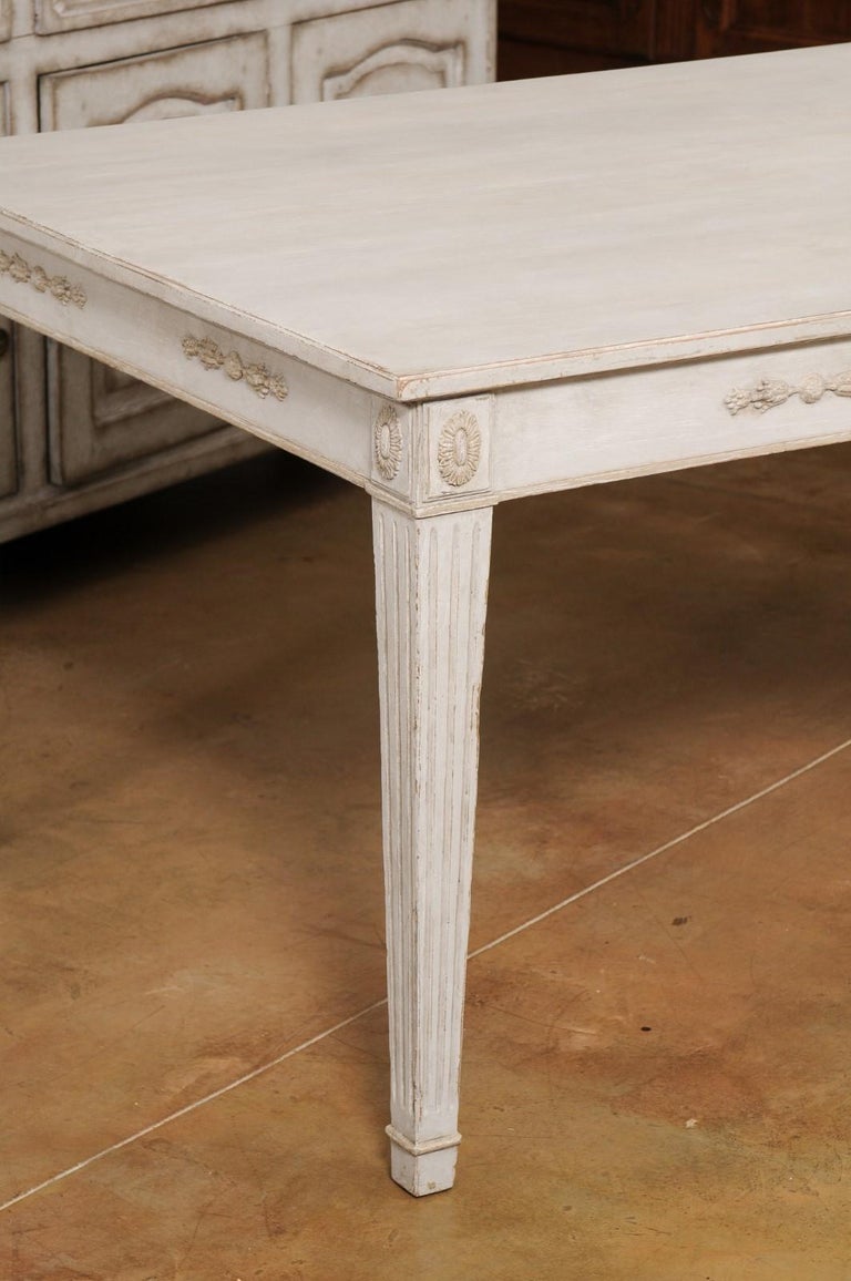 Swedish 1900 Gustavian Style Dining Table with Carved Apron and Fluted ...
