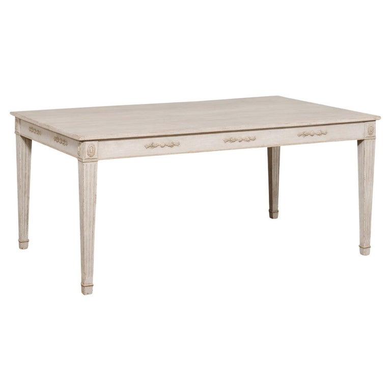 Swedish 1900 Gustavian Style Dining Table with Carved Apron and Fluted ...