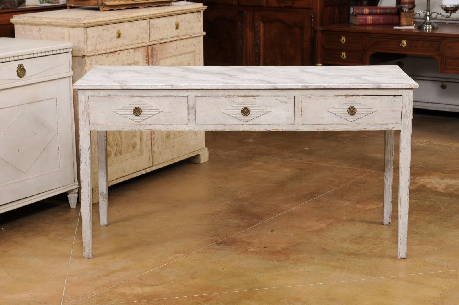 Swedish 1900s Gustavian Style Painted Console Table with Reeded Diamond ...