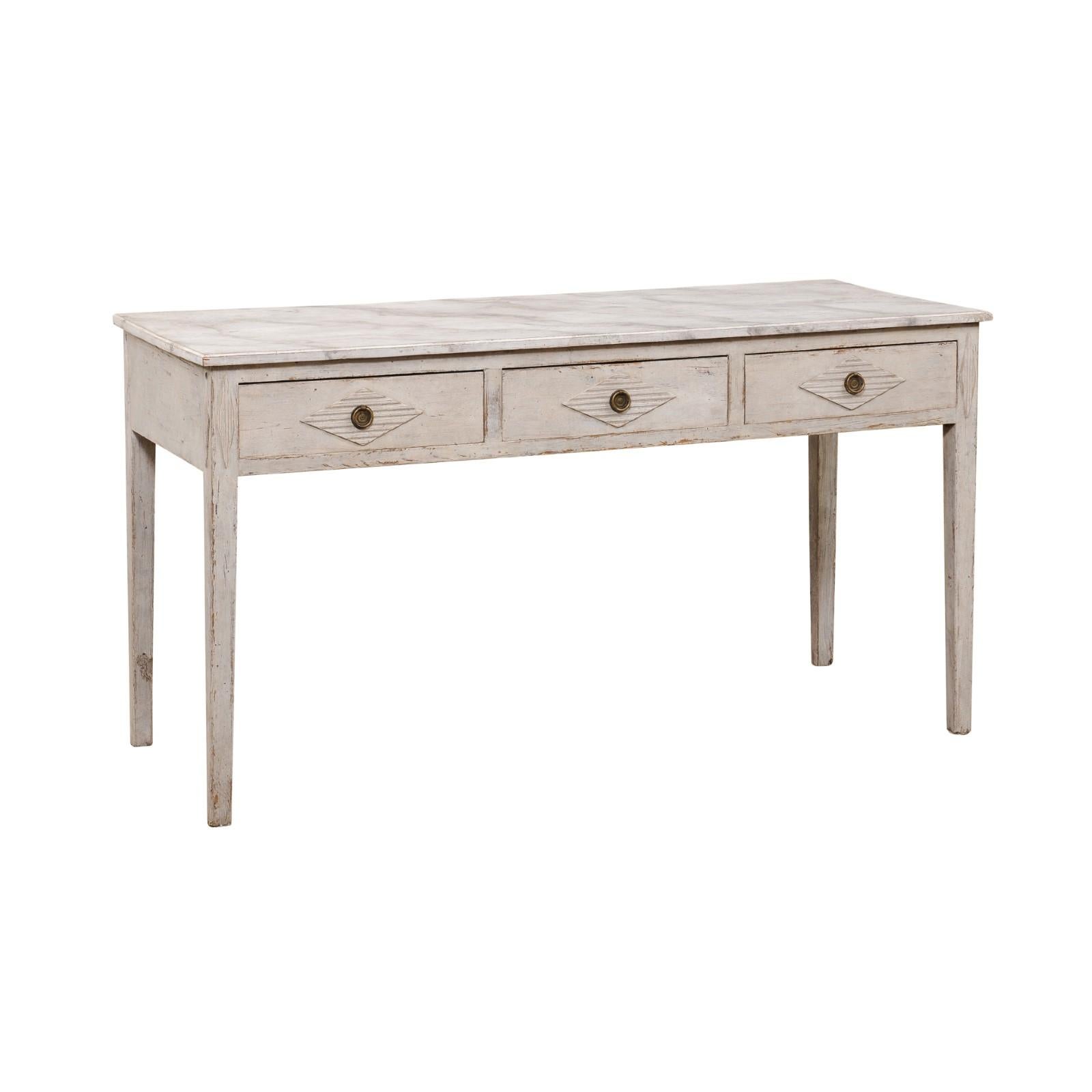 Swedish 1900s Gustavian Style Painted Console Table with Reeded Diamond ...