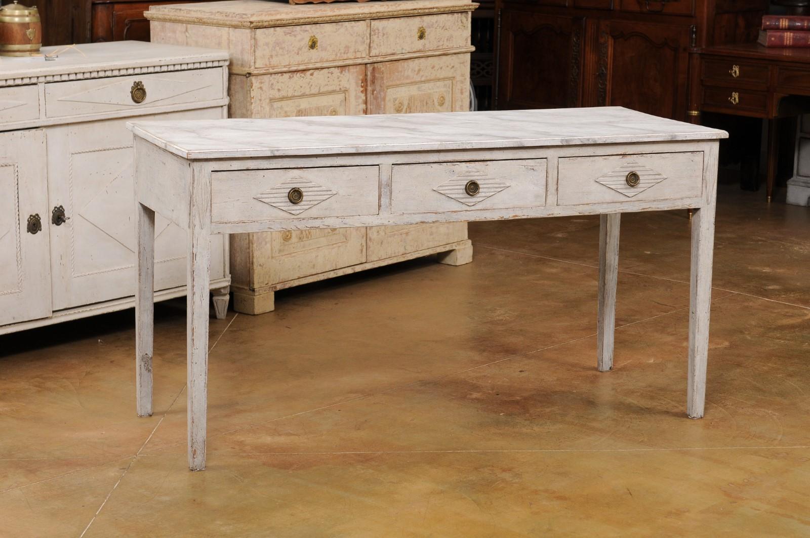 Swedish 1900s Gustavian Style Painted Console Table with Reeded Diamond ...