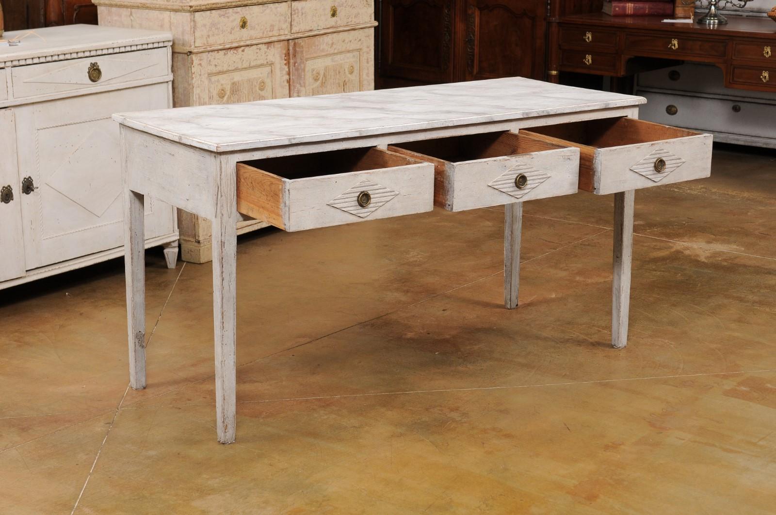 Swedish 1900s Gustavian Style Painted Console Table with Reeded Diamond ...